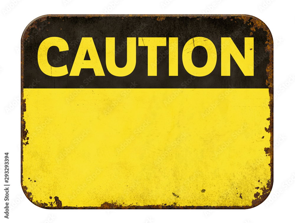 Empty vintage tin caution sign on a white background Stock Photo ...