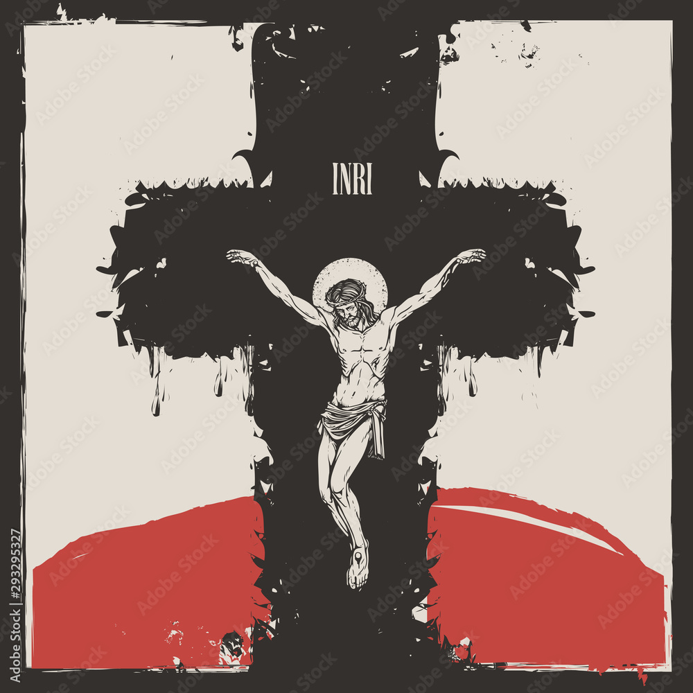 Vector banner with crucifixion on the hill. Abstract religious ...