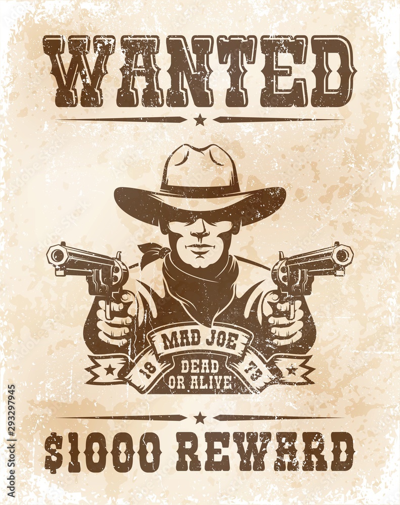Vecteur Stock Cowboy wanted poster - vintage retro style. Wild west ...
