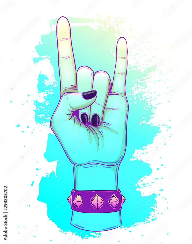 Rock and roll sign. Hand drawn illustration of human hand showing sign ...