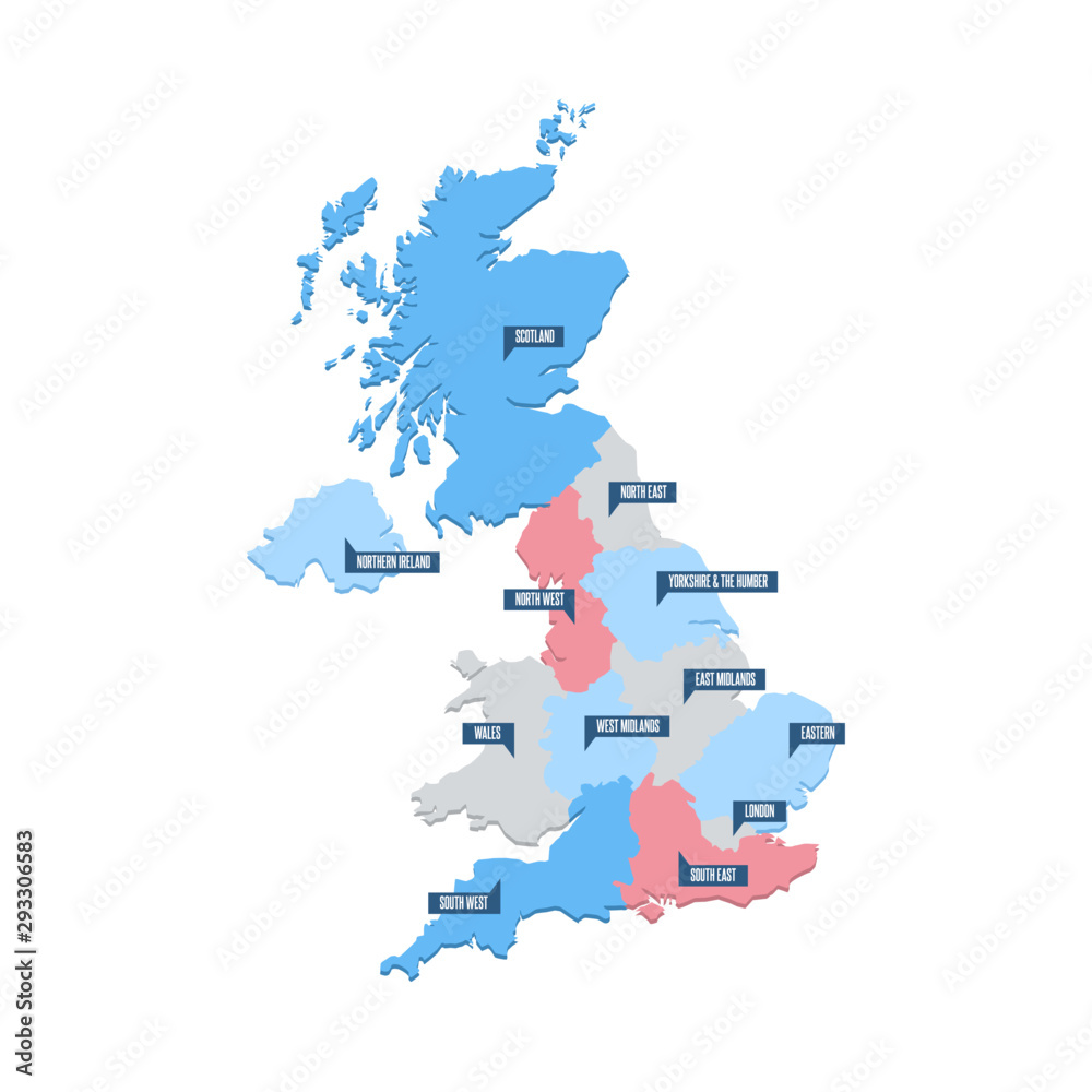 United Kingdom UK Regions Map Vector Illustration Stock Vector | Adobe Stock