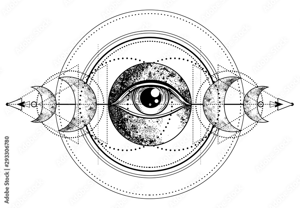 Eye of Providence. Masonic symbol. All seeing eye inside triple moon ...