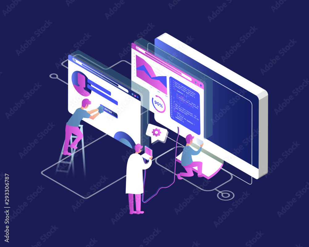 Isometric Programming And Coding Technologies Scientist Programmer Coding A New Project Vector