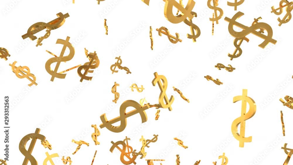 Shiny Golden Dollar Signs Falling Down in Slow Motion 3D Animation - 4K ...
