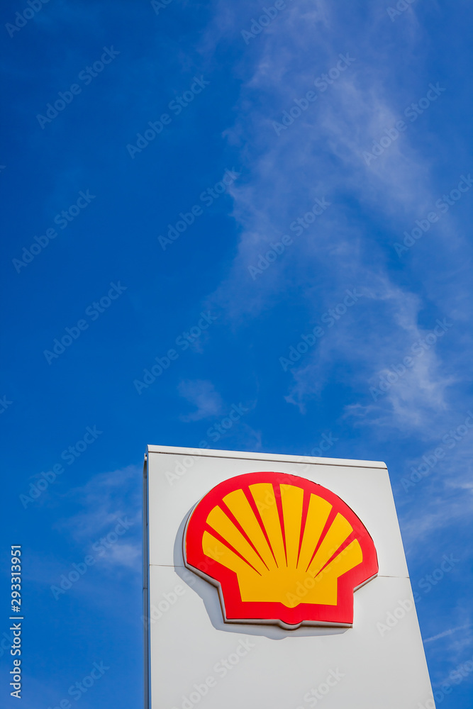 Shell company logo on its gas service station Stock Photo | Adobe Stock
