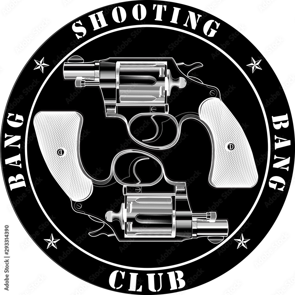 shooting club logo - vector image with two revolvers and inscription ...