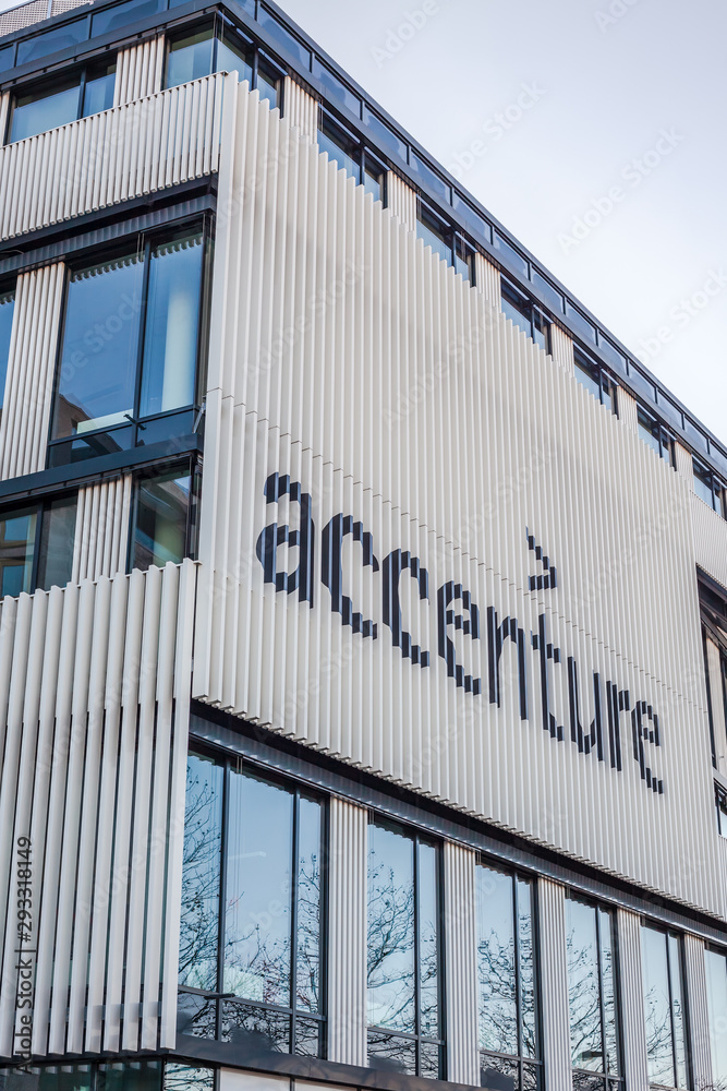 Accenture logo at building in Munich, Germany Stock Photo | Adobe Stock