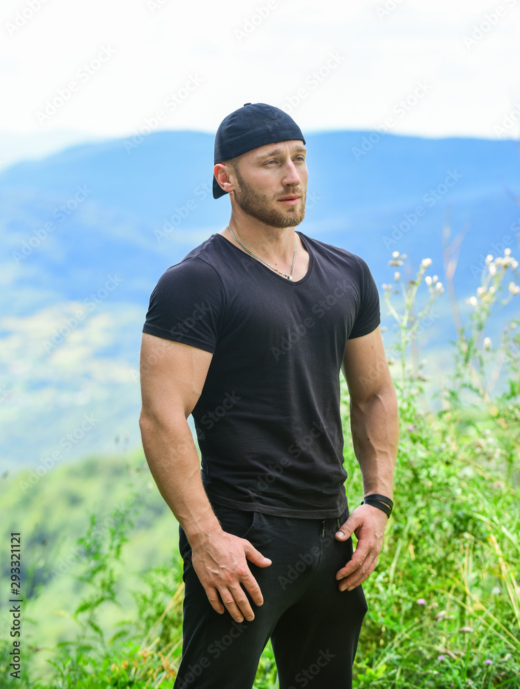 male power. strong sportsman. athlete in sport wear. ready for workout ...