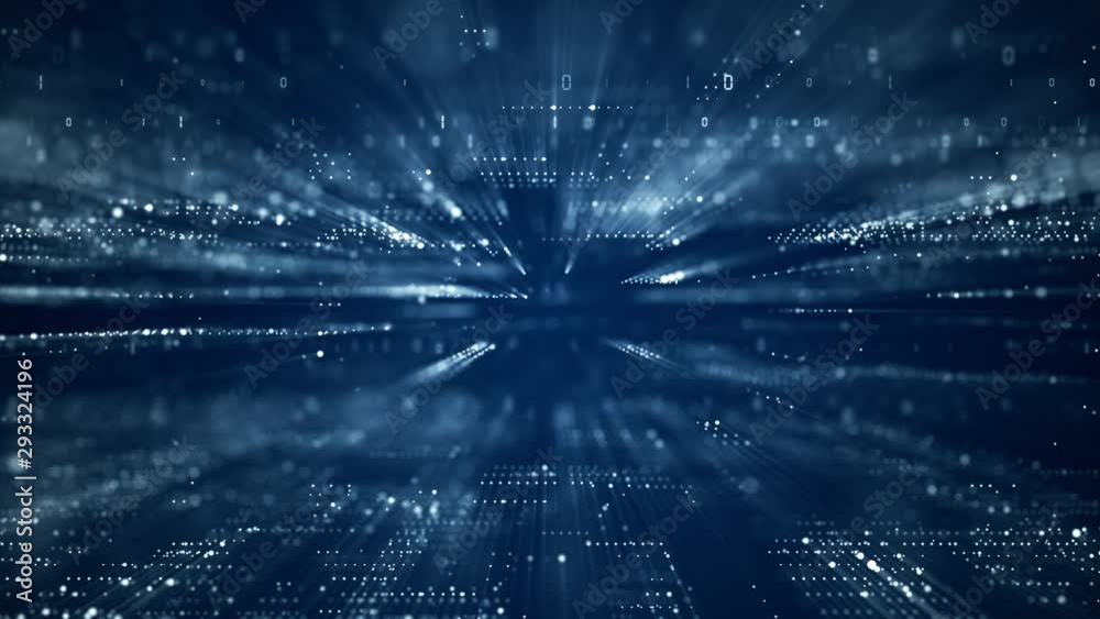 4K Digital cyberspace with particles and Digital data network ...