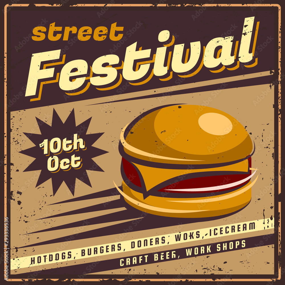 The poster in vintage style, retro fast food banner, emblem, signboard ...