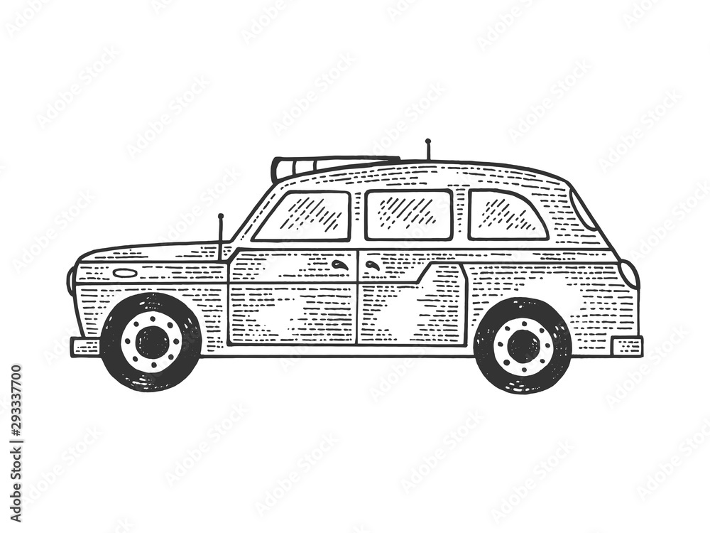 London taxi cab sketch engraving vector illustration. Tee shirt apparel ...