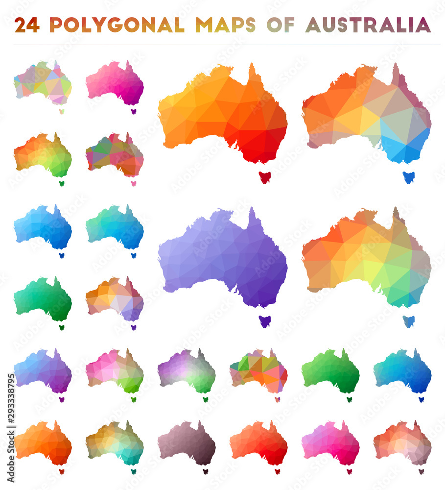 Set of vector polygonal maps of Australia. Bright gradient map of ...