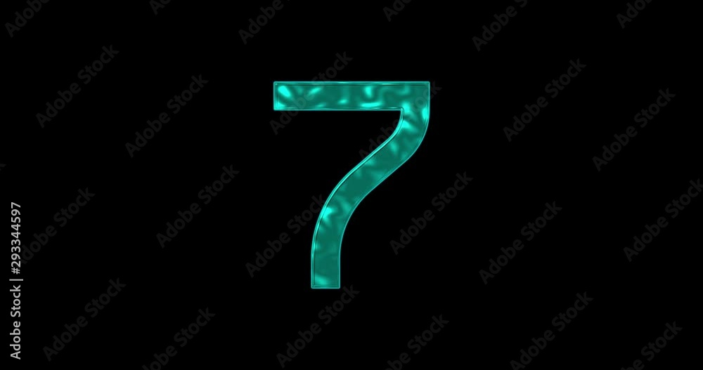 Glass number 7 filled with wavering sea water on transparent background ...