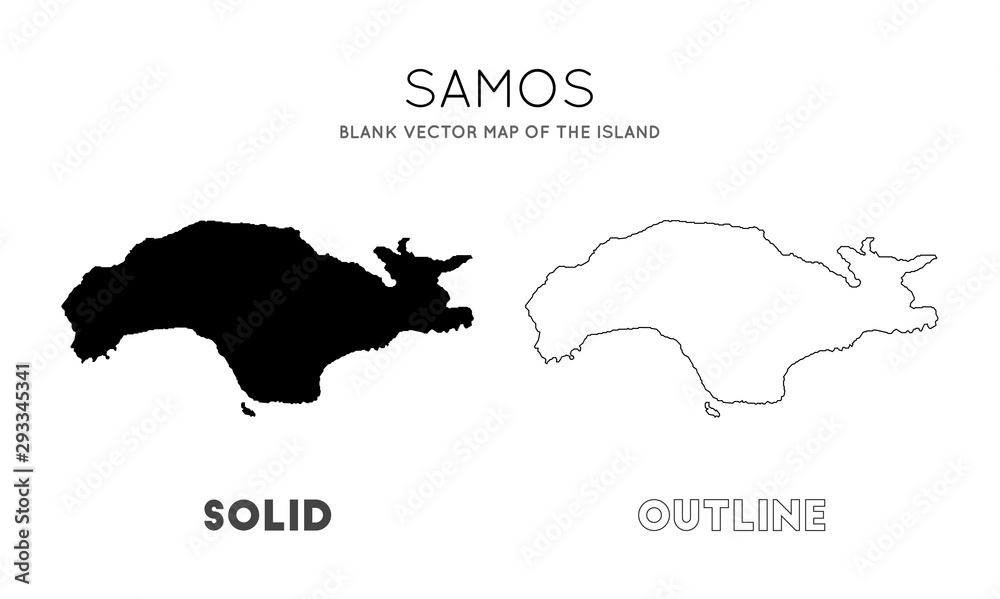 Vetor de Samos map. Blank vector map of the Island. Borders of Samos ...