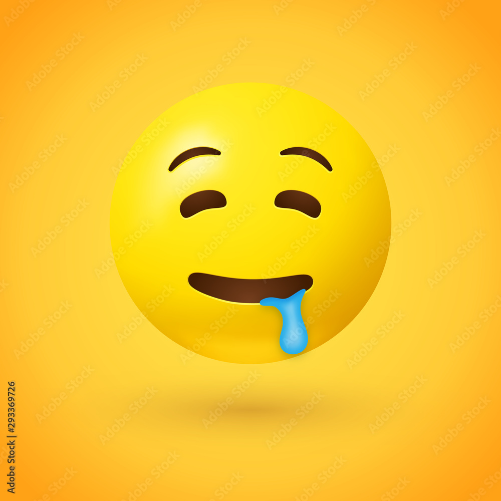 Drooling face emoji with half closed eyes and raised eyebrows, with ...