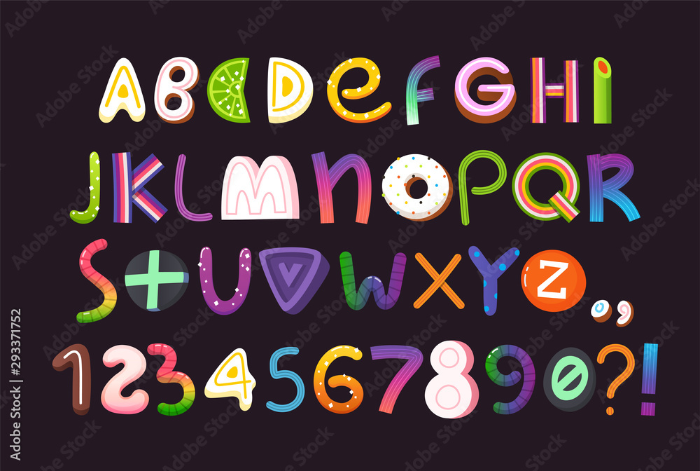 Halloween vector alphabet with letters and numbers made of sweets and ...