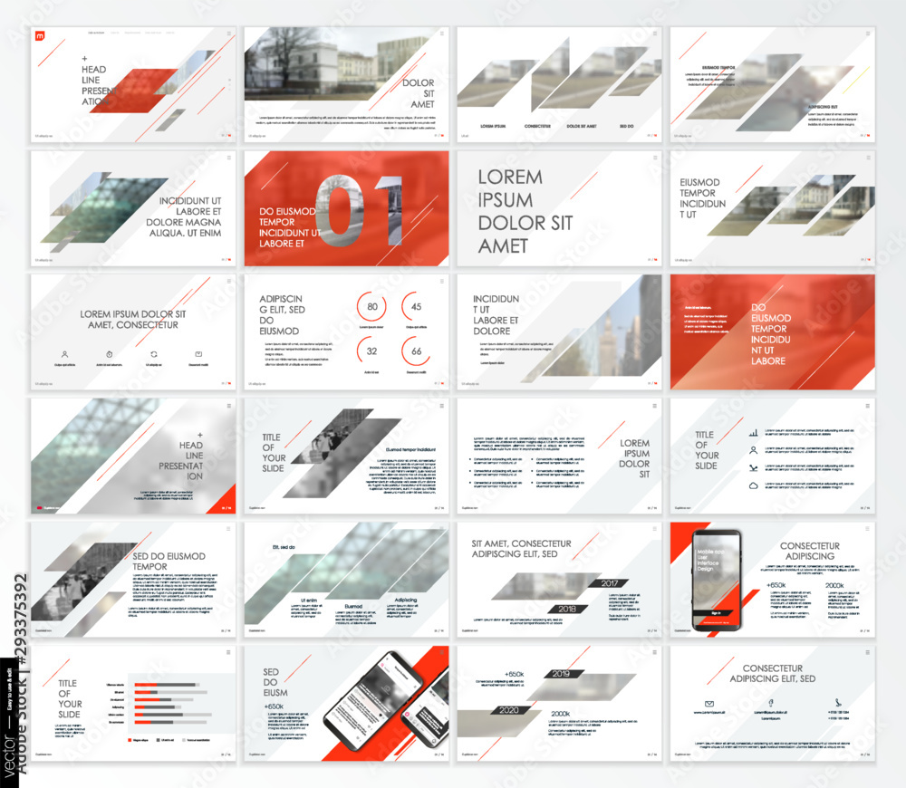 Presentation template, red and gray infographic elements on white ...