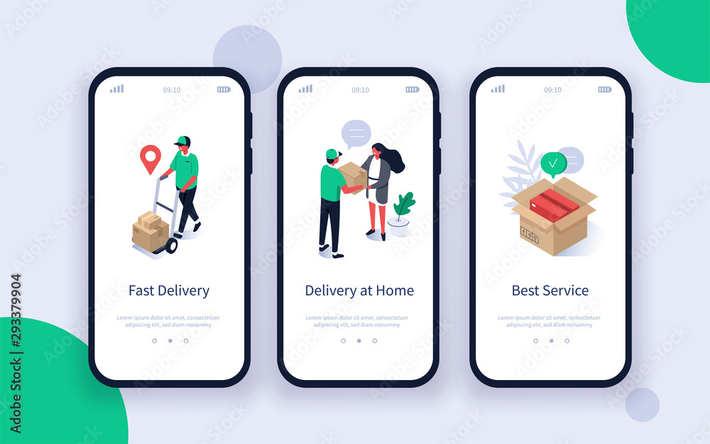 Online Shopping and Delivery Mobile App Pages Template. Courier ...