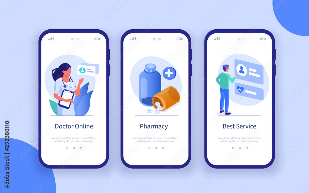 Healthcare and Medicine Mobile App Pages Template. Patient Choosing ...