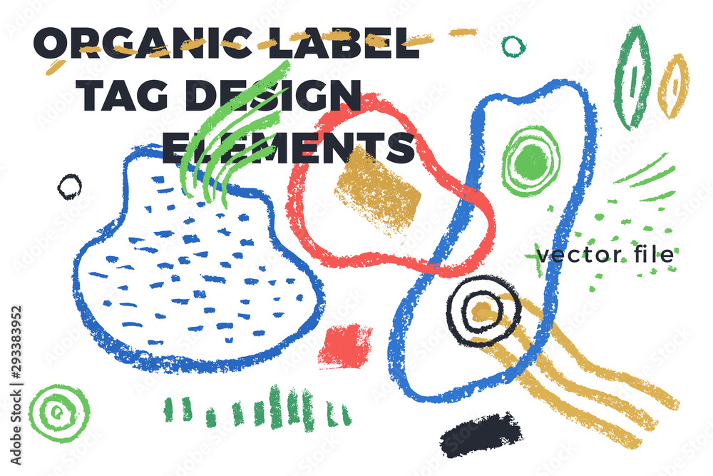 Organic label tag elements on white background with vector vegan icons ...