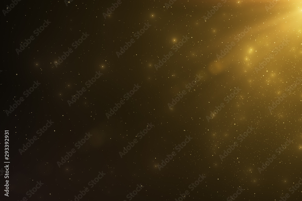 Abstract background of sparkling floating golden dust particles and ...