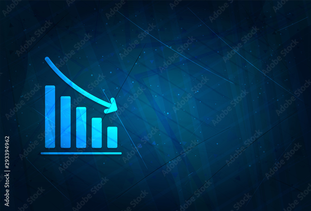Statistics down icon futuristic digital abstract blue background Stock ...