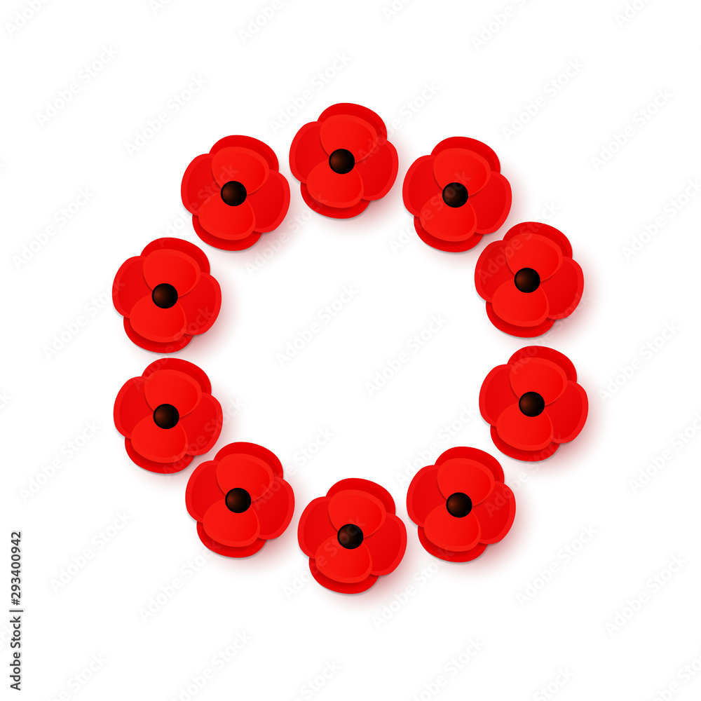 Remembrance Day Poppy Wreath with a place for text. Bright Poppy flower ...