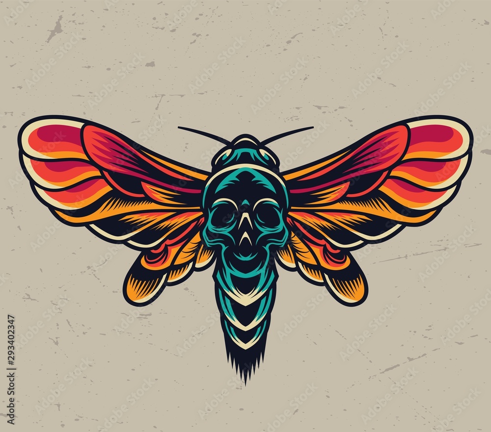 Vintage colorful flying death head moth Stock Vector | Adobe Stock