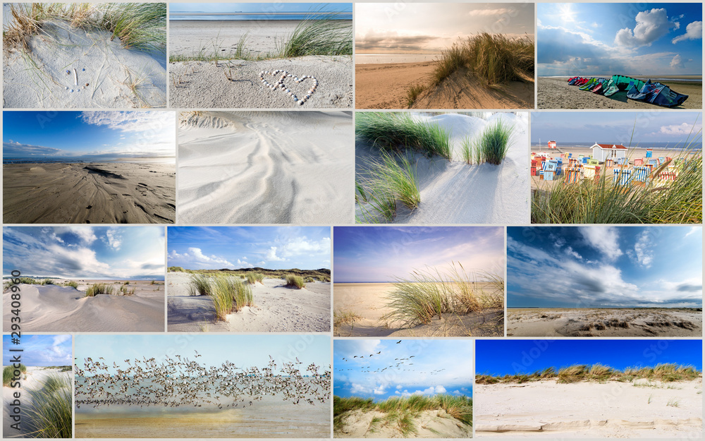 Collage of different photos of the North Sea island Langeoog in Germany ...