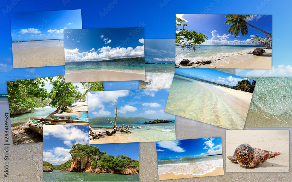 Collage from views of the Caribbean beaches, amazing landscape of ...