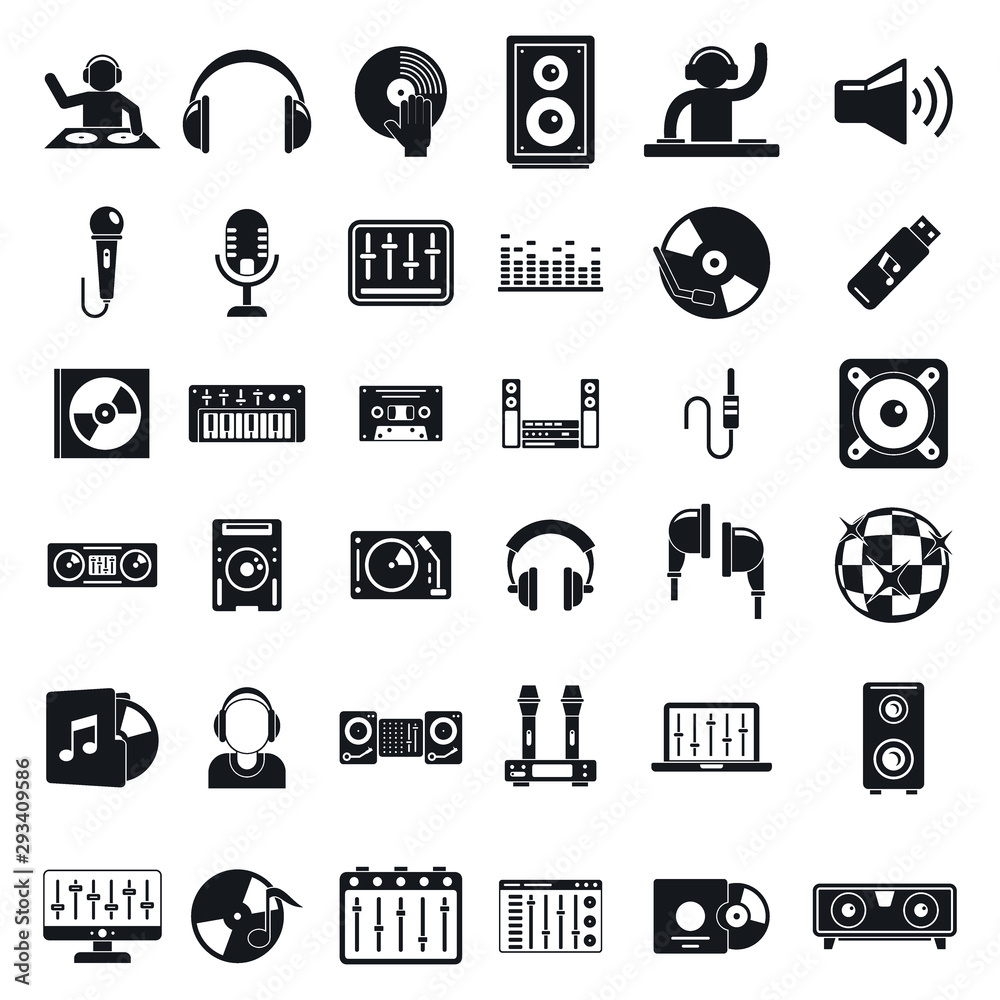 Dj icons set. Simple set of dj vector icons for web design on white ...