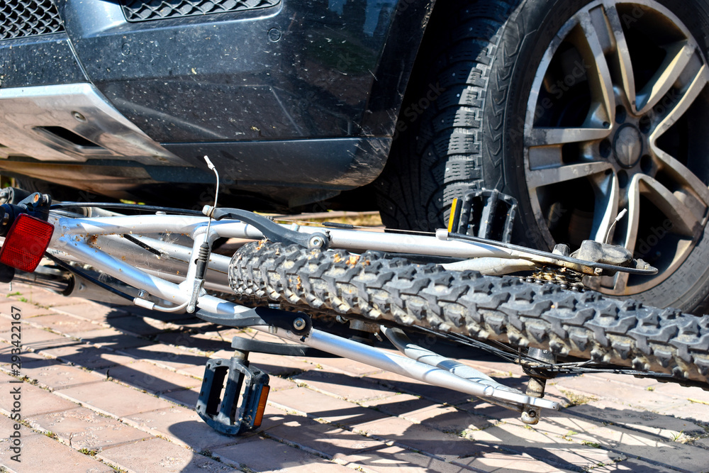Danger of cycling on the roads. Road safety on bicycle lanes. Bike ...