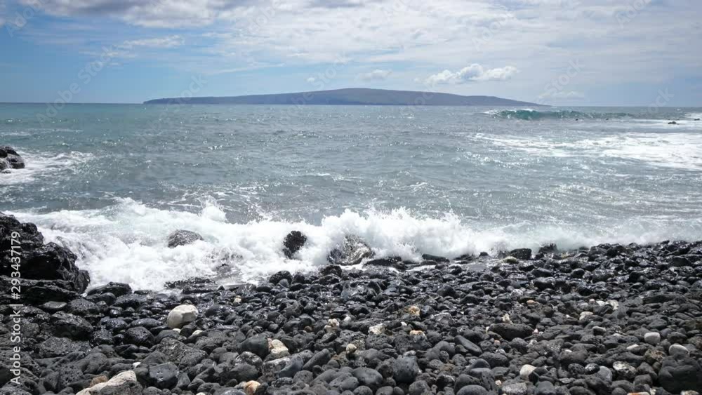 Wide Angle View of Secluded Rocky Hawaiian Beach in Maui Stock Video ...