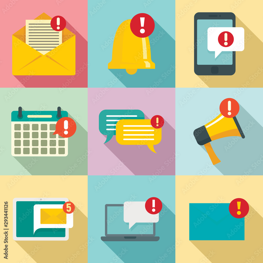 Notification icons set. Flat set of notification vector icons for web ...