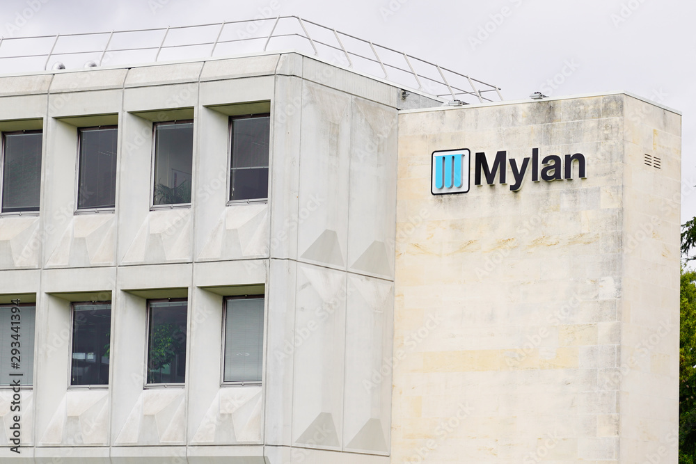 sign Mylan facility office factory pharmaceuticals company logo Stock ...