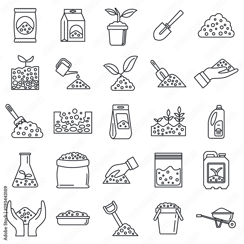 Soil ground icons set. Outline set of soil ground vector icons for web ...