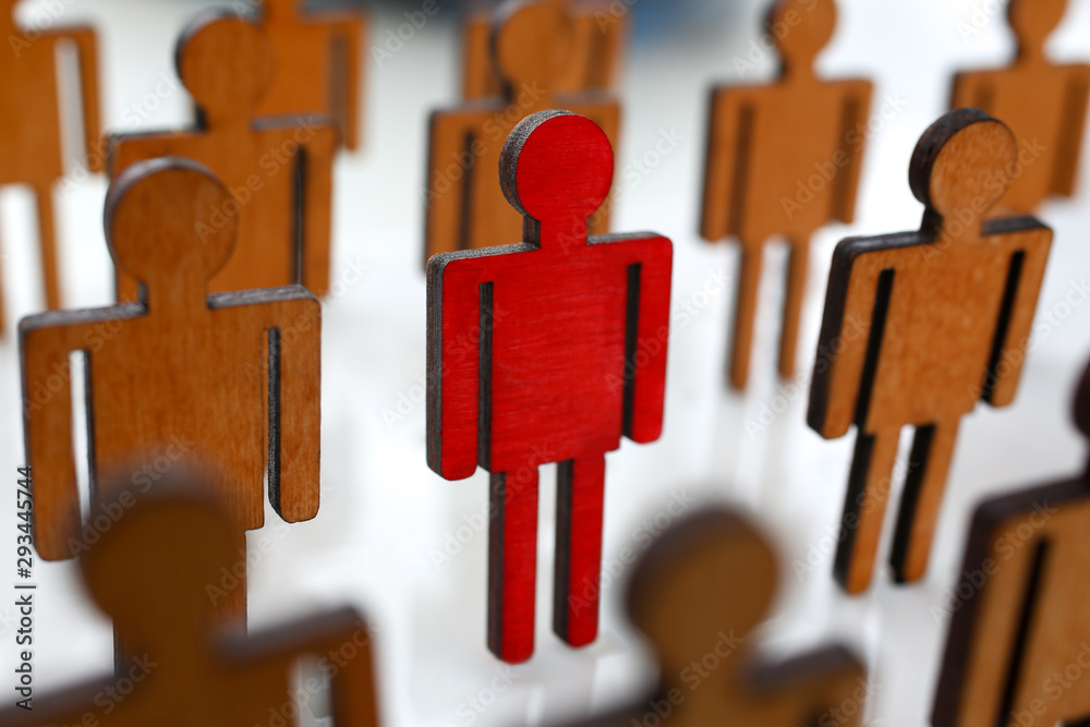 Male red plastic toy businessman silhouette wooden crowd figure ...