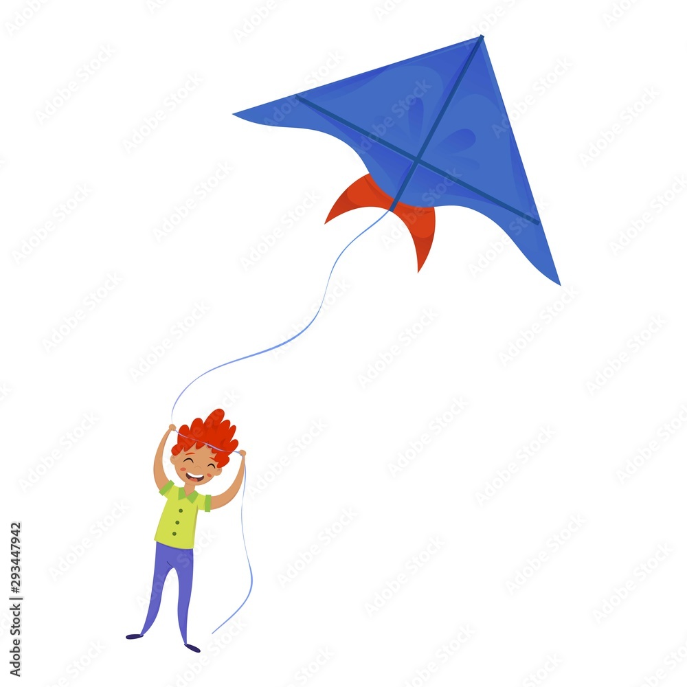 Smiling boy play kite icon. Cartoon of smiling boy play kite vector ...