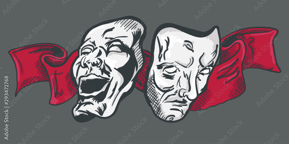 Hand Drawn Ancient Traditional Greek Comedy and Tragedy Masks Costume ...