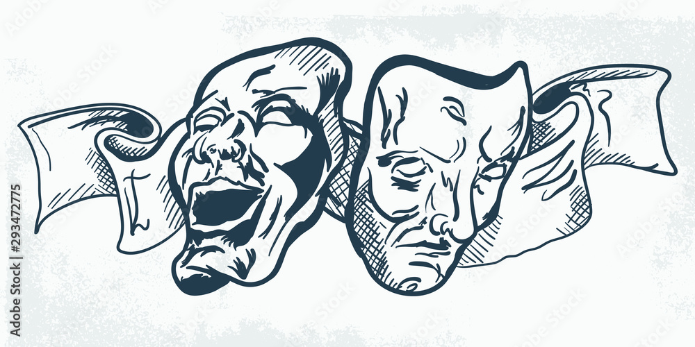 Hand Drawn Ancient Traditional Greek Comedy and Tragedy Masks Costume ...