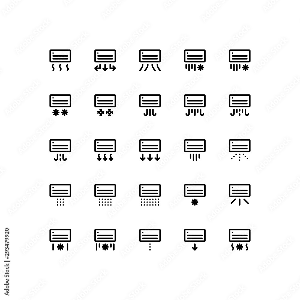 Set of cooling, freshen, conditioning, cold, outline style icon ...