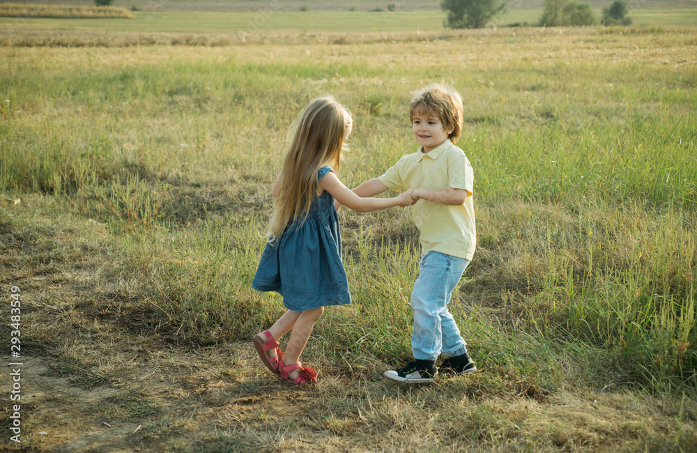 Human emotions - kids first love. Romantic and love. Childhood concept ...