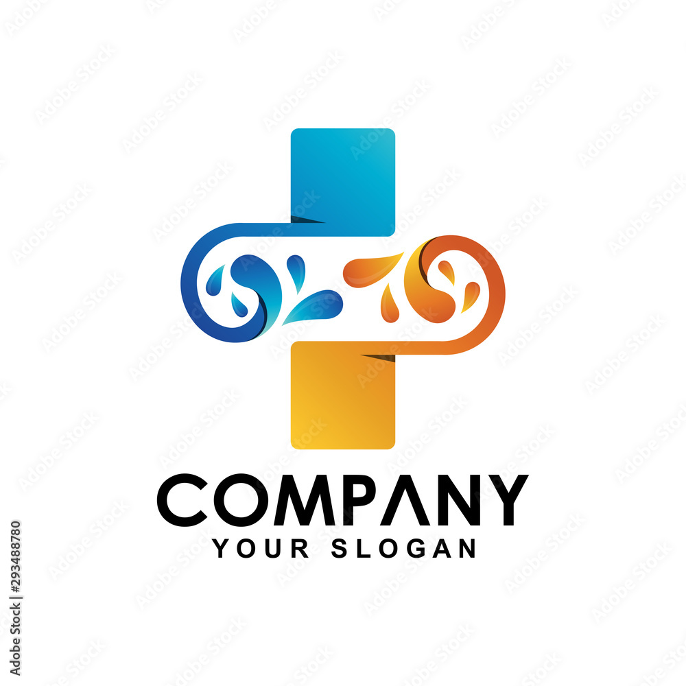Cross medical logo with splashes water, hospital symbol, cross logo ...