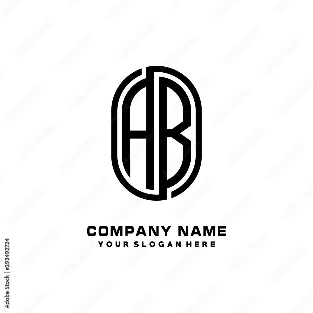Initial Letter AB Linked Rounded Design Logo, Black color. feminine ...
