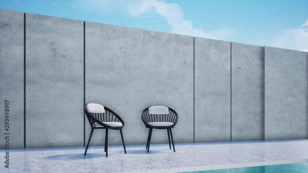 concrete wall and pool outdoor, shadows moving, zoom out shot, video 3D ...