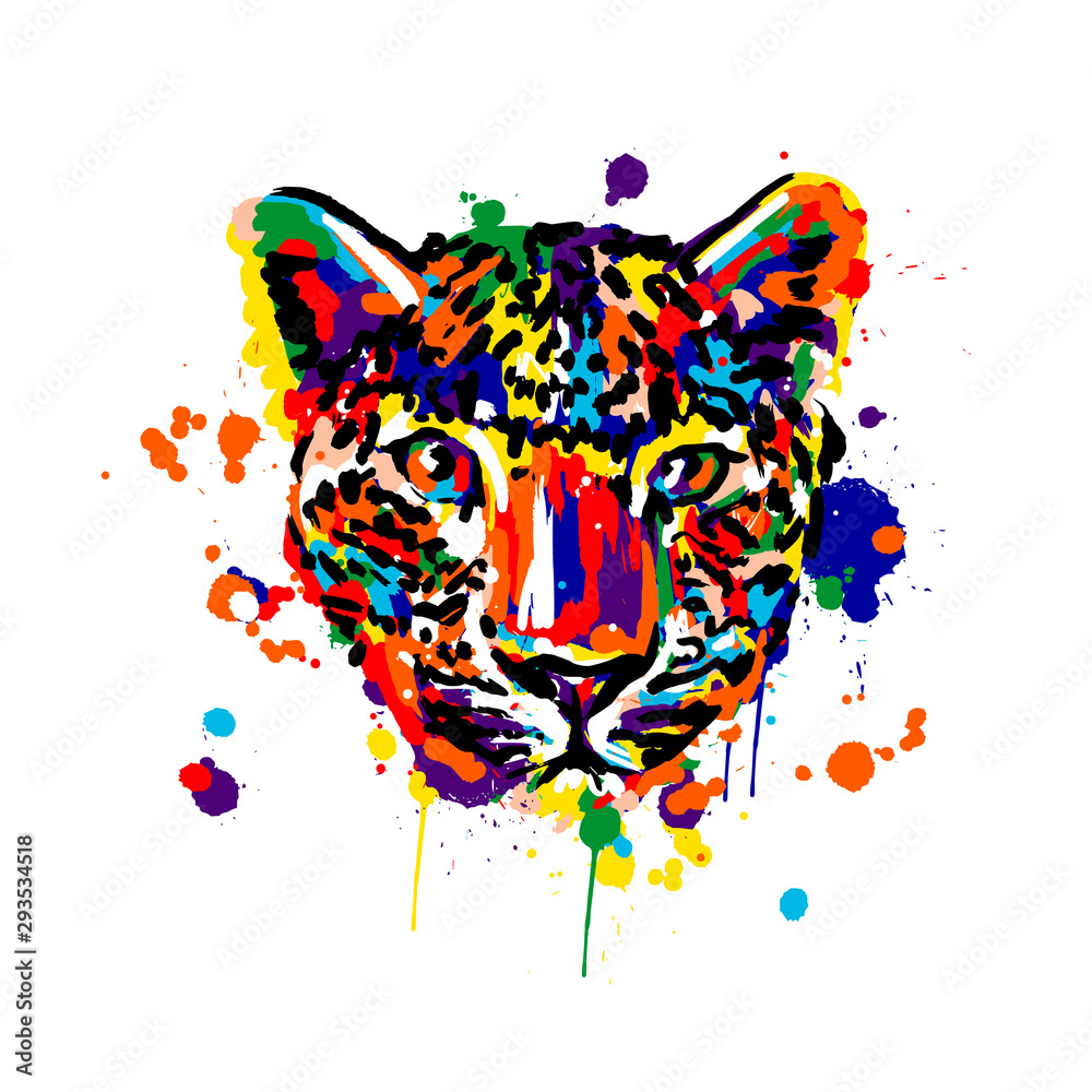 leopard color, brush strokes spray paint, leopard head face, African ...