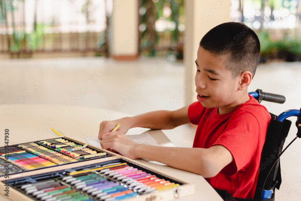 Asian disabled child on wheelchair coloring art work,The skills to ...
