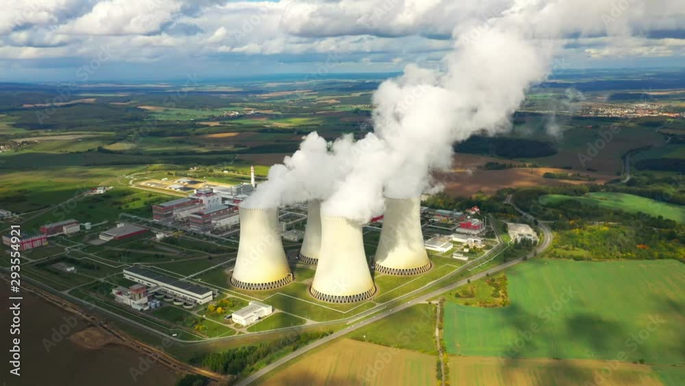 Aerial view to nuclear power plant. Atomic power stations are very ...