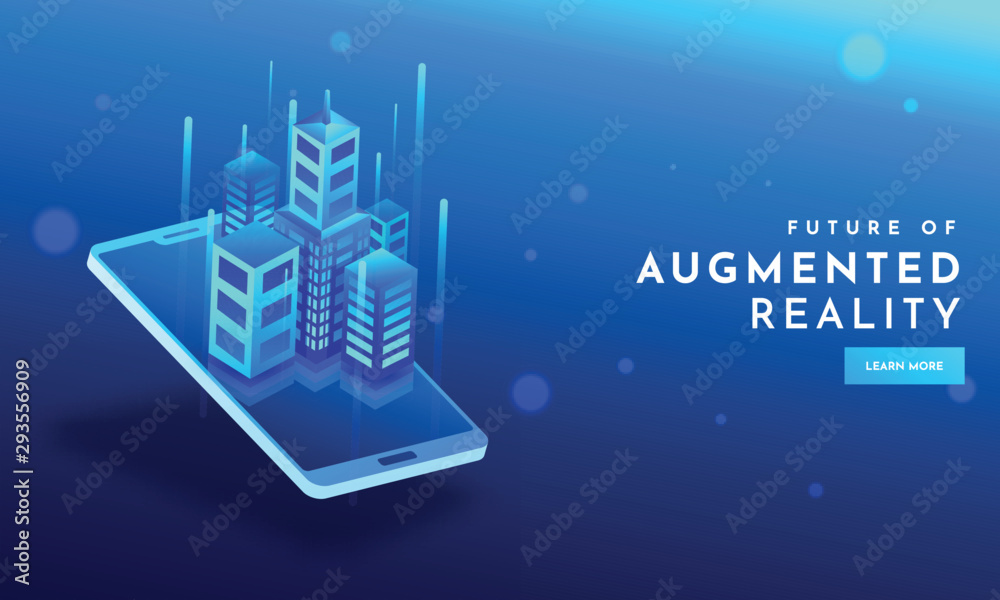 Skyscrapers illustration on smartphone screen with abstract elements on ...