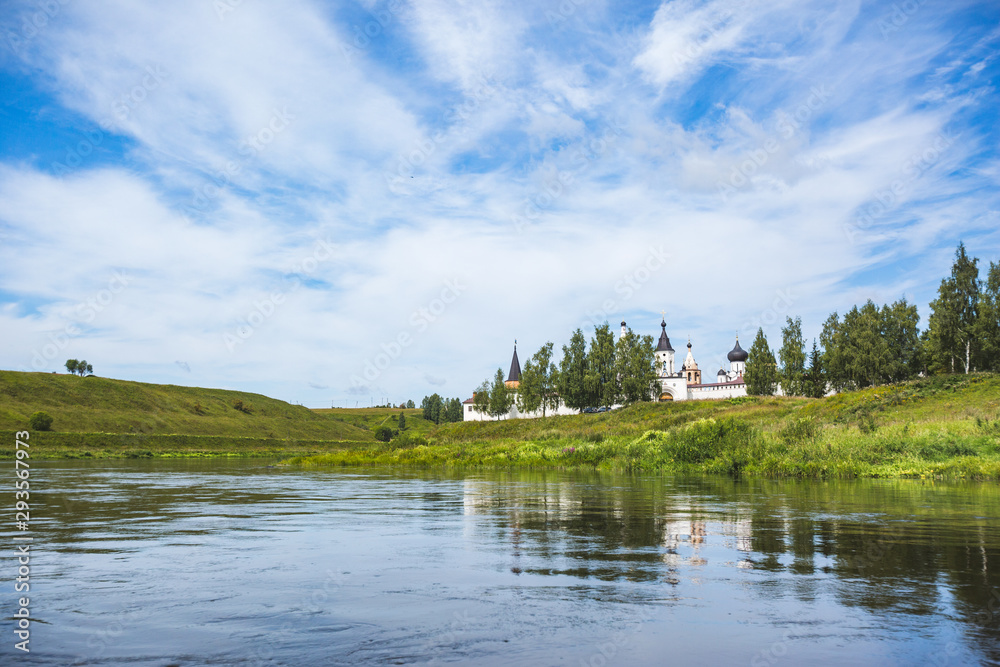 Orthodox male monastery in the Staritsa city on the Volga River Stock ...